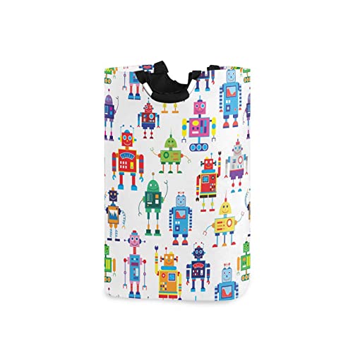 Laundry Hamper Basket Cute Robots Collapsible Nursery Storage Bin Waterproof Clothing Baskets for Home Bedroom Bathroom Washing Room