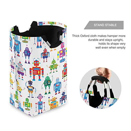 Laundry Hamper Basket Cute Robots Collapsible Nursery Storage Bin Waterproof Clothing Baskets for Home Bedroom Bathroom Washing Room