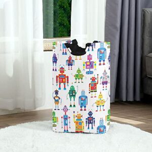 Laundry Hamper Basket Cute Robots Collapsible Nursery Storage Bin Waterproof Clothing Baskets for Home Bedroom Bathroom Washing Room