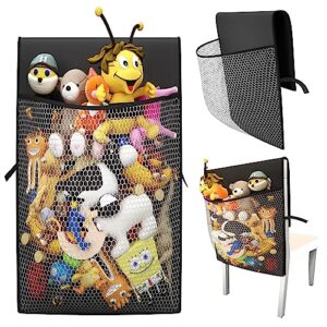 stuffed animal storage pocket for kids chair or bed - over chair organizer for stuffies, baby ideas holder, toy plush storage/hammock hanging storage net big girls toddler large bag animals black