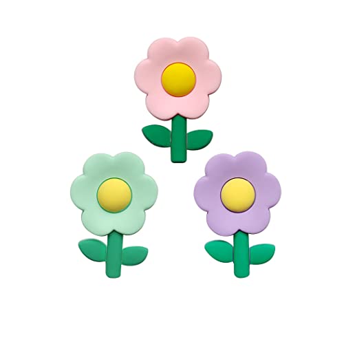 3 PCS Flowers with Leaves Charms for Bogg-Bags Cartoon Flowers Decorative Charms for Tote Bags Plant Accessories for Beach Totes Women Party Favor Gift(Purple Pink and Green)