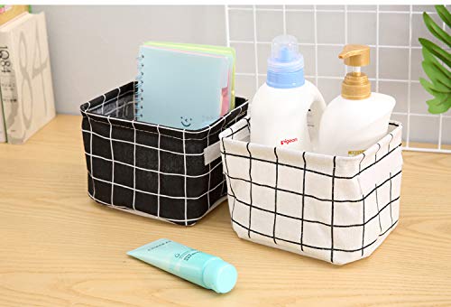 Kamuavni Small Storage Basket Home Decor Cotton And Linen Organizers Bag for Makeup, Book, Baby Toys,Stationery,Baby Nursery Basket With Handles 7.9"*6.3"*5.5" - 4 pack