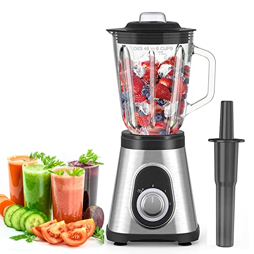 Countertop Blender, 750W Blender Smoothie with 2 Adjustable Speeds, Smoothie Blender Maker with 1.5L Glass Jug, 6 Sharp Stainless Steel Blades for Smoothie, Milk Shake, Frozen Fruit and Ice Crush