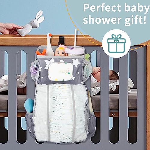 GARRAM Hanging Diaper Caddy for Changing Table, Portable Baby Diaper Organizer with 4-Multi-Use Pockets, Nursery Storage Stacker for Cribs Essentials