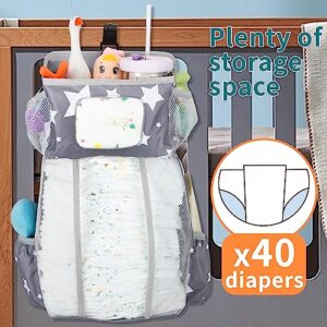 GARRAM Hanging Diaper Caddy for Changing Table, Portable Baby Diaper Organizer with 4-Multi-Use Pockets, Nursery Storage Stacker for Cribs Essentials