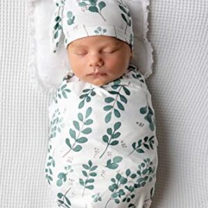 Vollmic Newborn Baby Girl Baby Boy Unisex Receiving Blanket Swaddle Blanket Swaddle Set with Matching Headband and Hat (Green)