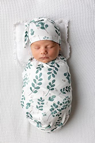 Vollmic Newborn Baby Girl Baby Boy Unisex Receiving Blanket Swaddle Blanket Swaddle Set with Matching Headband and Hat (Green)