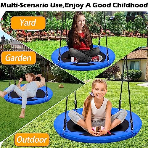 Hisecome 40 Inch Blue Saucer Tree Swing Set for Kids Adults 500lb Weight Capacity Waterproof Flying Swing Seat Textilene Fabric with Adjustable Hanging Ropes for Outdoor Playground, Backyard