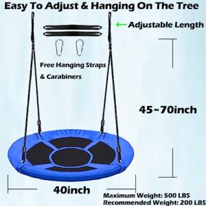 Hisecome 40 Inch Blue Saucer Tree Swing Set for Kids Adults 500lb Weight Capacity Waterproof Flying Swing Seat Textilene Fabric with Adjustable Hanging Ropes for Outdoor Playground, Backyard