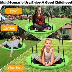 Hisecome 40 Inch Green Saucer Tree Swing Set for Kids Adults 500lb Weight Capacity Waterproof Flying Swing Seat Textilene Fabric with Adjustable Hanging Ropes for Outdoor Playground, Backyard