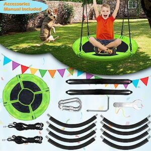 Hisecome 40 Inch Green Saucer Tree Swing Set for Kids Adults 500lb Weight Capacity Waterproof Flying Swing Seat Textilene Fabric with Adjustable Hanging Ropes for Outdoor Playground, Backyard