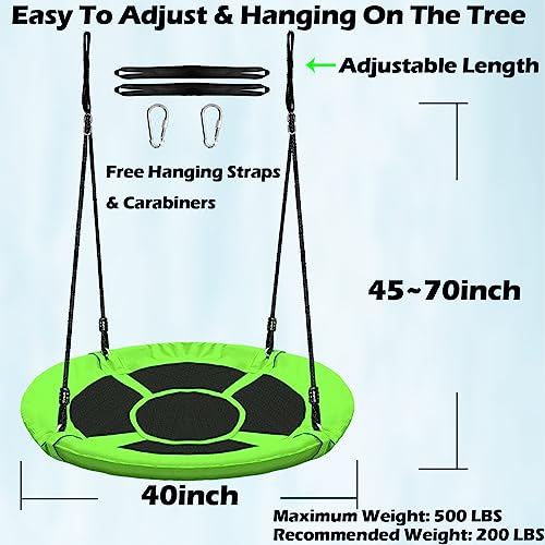 Hisecome 40 Inch Green Saucer Tree Swing Set for Kids Adults 500lb Weight Capacity Waterproof Flying Swing Seat Textilene Fabric with Adjustable Hanging Ropes for Outdoor Playground, Backyard