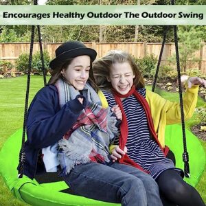 Hisecome 40 Inch Green Saucer Tree Swing Set for Kids Adults 500lb Weight Capacity Waterproof Flying Swing Seat Textilene Fabric with Adjustable Hanging Ropes for Outdoor Playground, Backyard