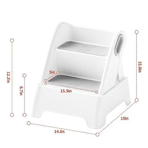 Toddler Step Stool, Adjustable 2 Step Stop Kids, Removable Sitting Stool for Kitchen Counter Bathroom Sink Toilet Potty Training with Handles and Non-Slip Pads(Grey)