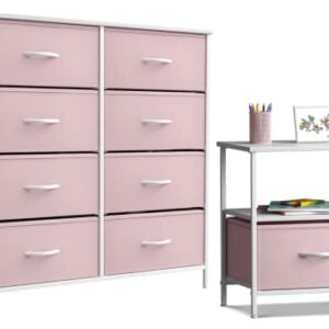 Sorbus Kids Dresser with 8 Drawers and 1 Drawer Nightstand Bundle - Matching Furniture Set - Storage Unit Organizer Chests for Clothing - Bedroom, Kids Rooms, Nursery, & Closet (Pink)