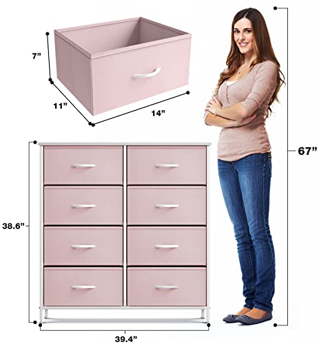 Sorbus Kids Dresser with 8 Drawers and 1 Drawer Nightstand Bundle - Matching Furniture Set - Storage Unit Organizer Chests for Clothing - Bedroom, Kids Rooms, Nursery, & Closet (Pink)