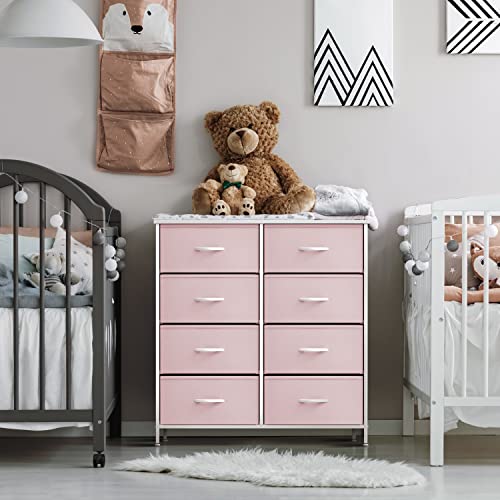 Sorbus Kids Dresser with 8 Drawers and 1 Drawer Nightstand Bundle - Matching Furniture Set - Storage Unit Organizer Chests for Clothing - Bedroom, Kids Rooms, Nursery, & Closet (Pink)