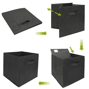 EZOWare Bundle Kit 6 Pcs Black Collapsible Fabric Cube Storage Bin Baskets + 4 Closet Wardrobe Dresser Drawer Organizer Divider For Organizing Nursery Baby Clothes