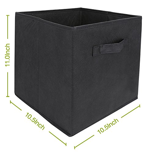 EZOWare Bundle Kit 6 Pcs Black Collapsible Fabric Cube Storage Bin Baskets + 4 Closet Wardrobe Dresser Drawer Organizer Divider For Organizing Nursery Baby Clothes