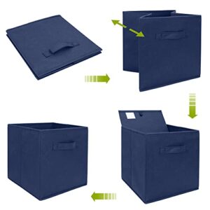 EZOWARE Bundle Kit 6 Pcs Denim Blue Collapsible Fabric Cube Storage Bin Baskets + 4 Closet Wardrobe Dresser Drawer Organizer Divider For Organizing Nursery Baby Clothes