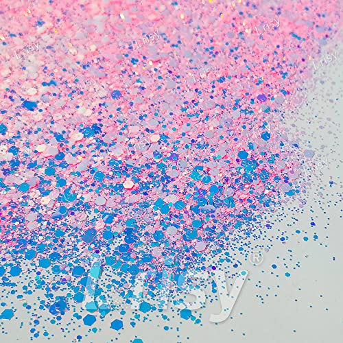 Lrisy Iridescent Soft Pink Neon Chunky Glitter,Bulk for Powder Craft Glitter Flake Epoxy Resin,Slime,Body Face,Tumblers,Nail&Arts Painting 55g