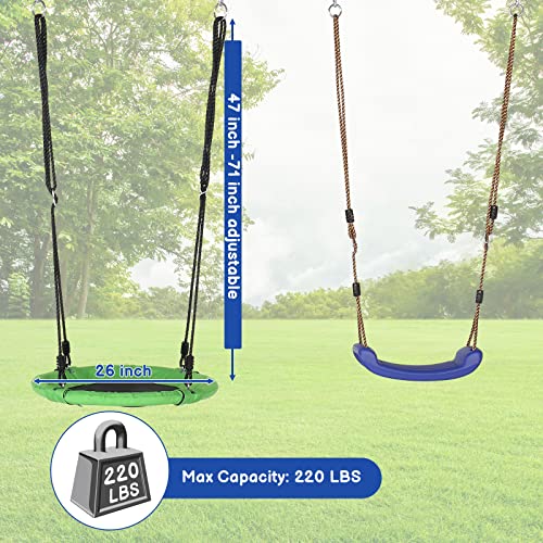 Ktaxon 5in1 Swing Set for Backyard, 550lbs Heavy-Duty Swings Set W/Saucer and Belt Swing Seat, Climbing Net & Ladder, Basketball Hoop, Playground Swing Sets with A-Frame Stand