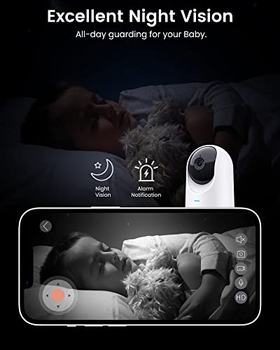 Baby Monitor - 2K Ultra HD Video Baby Monitor with Camera and Audio - Baby Camera Monitor WiFi Smartphone with Night Vision, Video Recording, App Control, Motion Detection/Tracking, 2-Way Audio