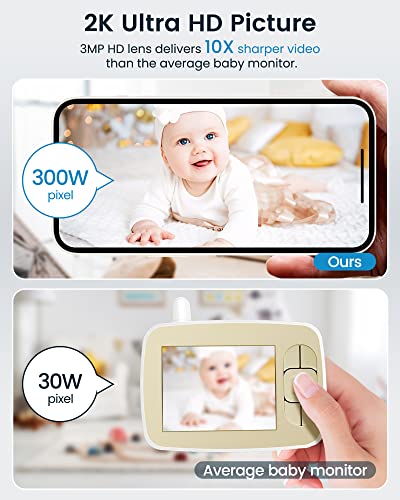 Baby Monitor - 2K Ultra HD Video Baby Monitor with Camera and Audio - Baby Camera Monitor WiFi Smartphone with Night Vision, Video Recording, App Control, Motion Detection/Tracking, 2-Way Audio