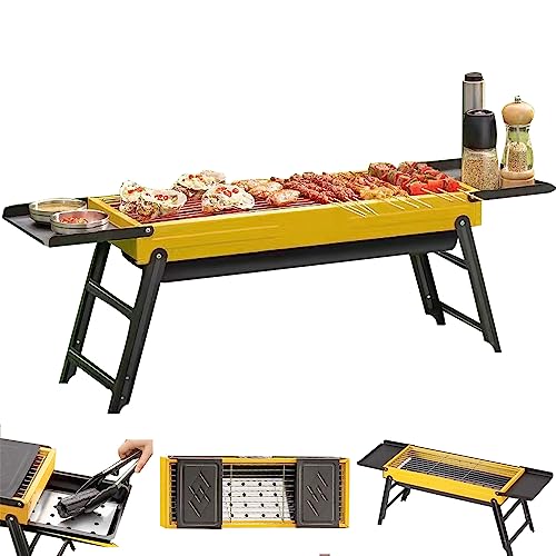 Advanced Folding Portable Barbecue Charcoal Grill, Barbecue Desk Tabletop Outdoor Stainless Steel Smoker BBQ for Outdoor Cooking Camping Picnics Beach