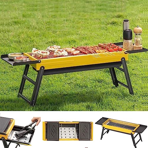 Advanced Folding Portable Barbecue Charcoal Grill, Barbecue Desk Tabletop Outdoor Stainless Steel Smoker BBQ for Outdoor Cooking Camping Picnics Beach