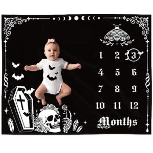 eunikroko gothic baby monthly milestone blanket halloween goth girl and boy stuff photo prop spooky skull background blanket for newborn mom gifts moth nursery gift bat decorations 40" x 50"