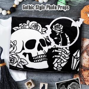 Eunikroko Gothic Baby Monthly Milestone Blanket Halloween Goth Girl and Boy Stuff Photo Prop Spooky Skull Background Blanket for Newborn Mom Gifts Moth Nursery Gift Bat Decorations 40" X 50"