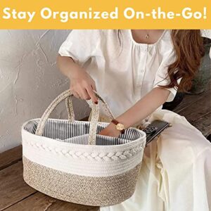 Baby Changing Basket Set w. Diaper Caddy Organizer Macrame Boho Moses Basket for Babies, Handmade 100% Cotton Rope, Woven Portable Nursery Decor Waterproof Pad & Floral Pad