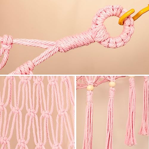 Razella Pink Stuffed Animal Net or Hammock with LED Light Macrame Plushie Net Hammock Plush Animal Storage Hammock for Wall Bedroom Living Boho Kids Room Decor