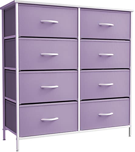 Sorbus Kids Purple Dresser with 8 Drawers + 11 Inch Deep Purple Cube Storage Bins (6 Pack) Bundle - Matching Set - Storage Unit Organizers for Clothing - Bedroom, Kids Rooms, Nursery, & Closet