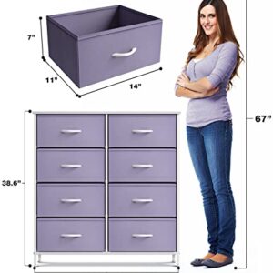 Sorbus Kids Purple Dresser with 8 Drawers + 11 Inch Deep Purple Cube Storage Bins (6 Pack) Bundle - Matching Set - Storage Unit Organizers for Clothing - Bedroom, Kids Rooms, Nursery, & Closet