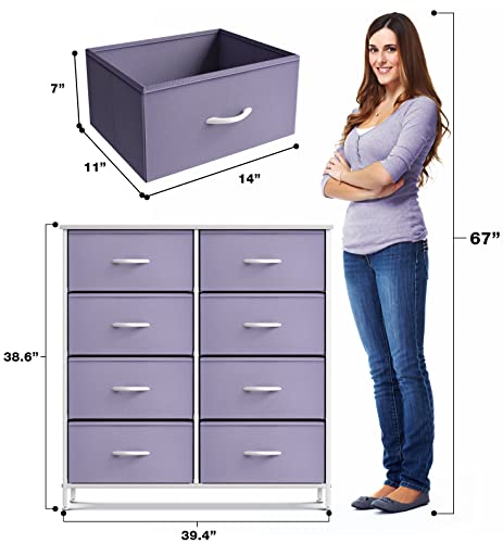 Sorbus Kids Purple Dresser with 8 Drawers + 11 Inch Deep Purple Cube Storage Bins (6 Pack) Bundle - Matching Set - Storage Unit Organizers for Clothing - Bedroom, Kids Rooms, Nursery, & Closet