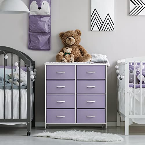 Sorbus Kids Purple Dresser with 8 Drawers + 11 Inch Deep Purple Cube Storage Bins (6 Pack) Bundle - Matching Set - Storage Unit Organizers for Clothing - Bedroom, Kids Rooms, Nursery, & Closet