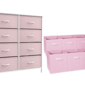 Sorbus Kids Pink Dresser with 8 Drawers + 11 Inch Pink Cube Storage Bins (6 Pack) Bundle - Matching Set - Storage Unit Organizers for Clothing - Bedroom, Kids Rooms, Nursery, & Closet