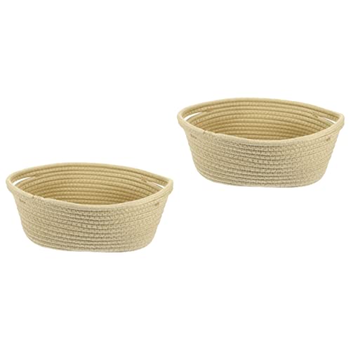 Zerodeko 2pcs Rope Storage Basket Desk Top Decor Storage Basket Woven Storage Baskets Easter Baskets Dog Basket Cotton Rope Woven Basket Desktop Storage Basket Home Supplies Khaki