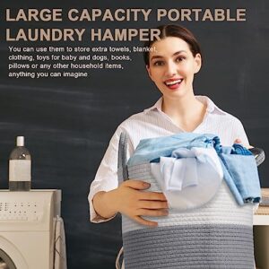 Tanlade 4 Pack Tall Baby Laundry Basket Woven Cotton Rope Laundry Hamper Basket Boho Toy Storage Basket Nursery Clothes Hamper Basket Dirty Clothes Basket with Handles for Bathroom Living Room (Grey)