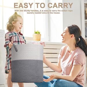 Tanlade 4 Pack Tall Baby Laundry Basket Woven Cotton Rope Laundry Hamper Basket Boho Toy Storage Basket Nursery Clothes Hamper Basket Dirty Clothes Basket with Handles for Bathroom Living Room (Grey)