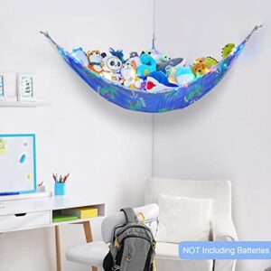 FIOBEE Stuffed Animals Hammock Toy Storage Organizer With LED Light Stuffed Animals Storage Net Dinosaur Boys Room Decor Wall Storage for Kids Bedroom with Remote Control