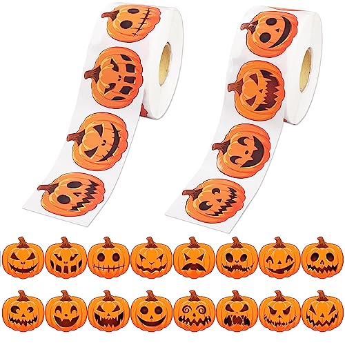 1200 PCS Halloween Pumpkin Stickers Rolls Spooky Pumpkin Stickers Halloween Seal Label Stickers Jack-O-Lantern Decals Decor for Halloween Party Supplies Gift Bags Water Bottles Laptops