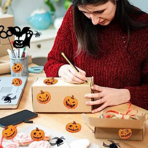 1200 PCS Halloween Pumpkin Stickers Rolls Spooky Pumpkin Stickers Halloween Seal Label Stickers Jack-O-Lantern Decals Decor for Halloween Party Supplies Gift Bags Water Bottles Laptops