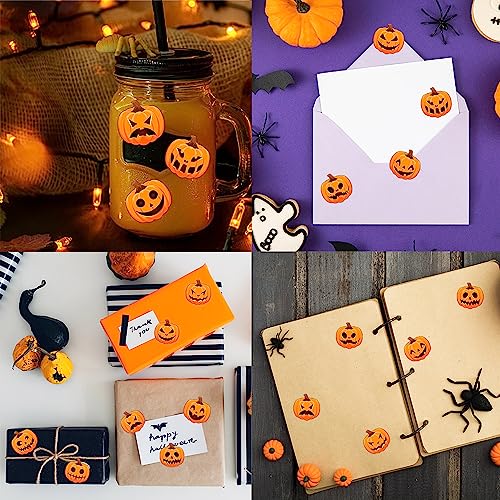 1200 PCS Halloween Pumpkin Stickers Rolls Spooky Pumpkin Stickers Halloween Seal Label Stickers Jack-O-Lantern Decals Decor for Halloween Party Supplies Gift Bags Water Bottles Laptops