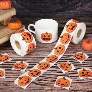 1200 PCS Halloween Pumpkin Stickers Rolls Spooky Pumpkin Stickers Halloween Seal Label Stickers Jack-O-Lantern Decals Decor for Halloween Party Supplies Gift Bags Water Bottles Laptops