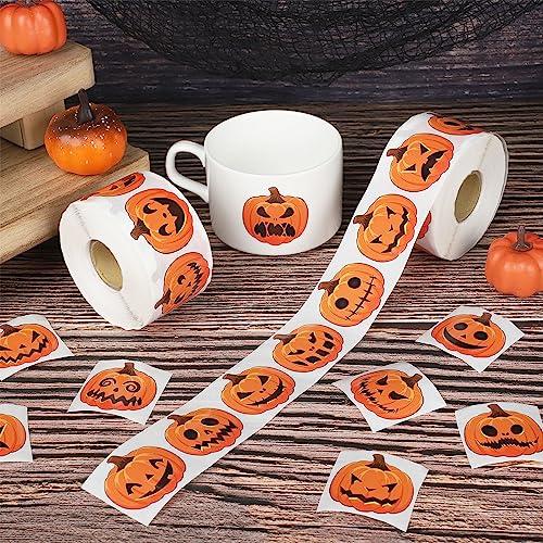 1200 PCS Halloween Pumpkin Stickers Rolls Spooky Pumpkin Stickers Halloween Seal Label Stickers Jack-O-Lantern Decals Decor for Halloween Party Supplies Gift Bags Water Bottles Laptops