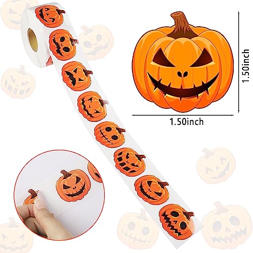 1200 PCS Halloween Pumpkin Stickers Rolls Spooky Pumpkin Stickers Halloween Seal Label Stickers Jack-O-Lantern Decals Decor for Halloween Party Supplies Gift Bags Water Bottles Laptops