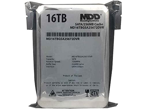 MDD 16TB 7200RPM 256MB Cache SATA 6.0Gb/s 3.5inch Internal Hard Drive for Surveillance Storage (MD16TGSA25672DVR) - 3 Years Warranty (Renewed)